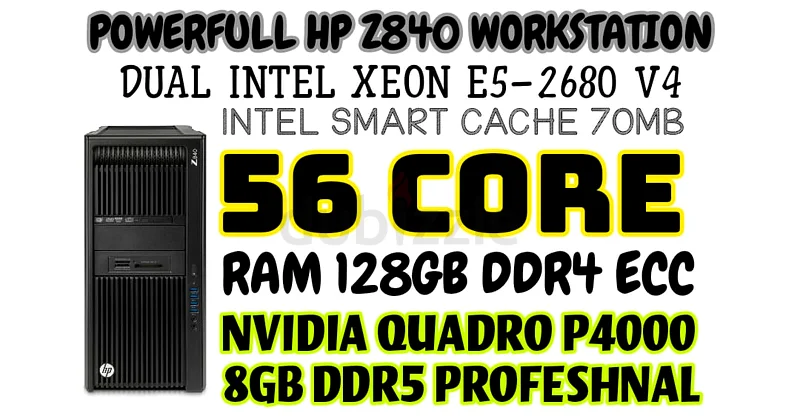 HP Z840 WORKSTATION 56 CORE DUAL INTEL XEON E5-2680 V4 RAM 128GB DDR4 ...