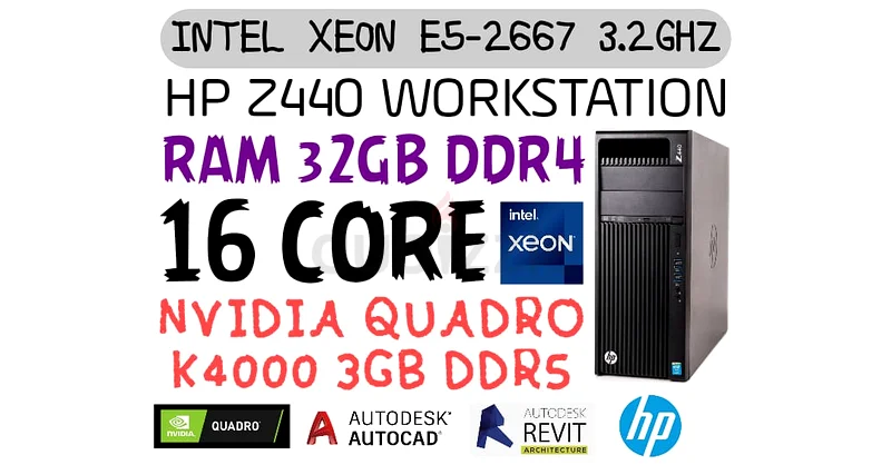 3.2GHZ 16 CORE HP Z440 WORKSTATION RAM 32GB DDR4 INTEL XEON E5-2667 V3 ...