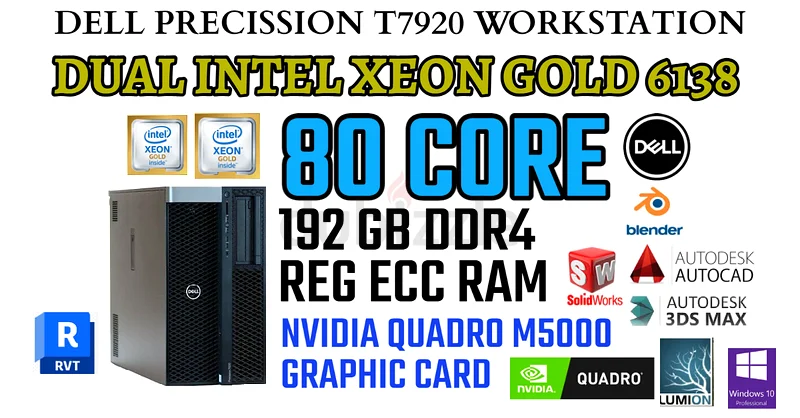 80 CORE+192GB RAM DELL PRECISSION T7920 WORKSTATION-2 INTEL XEON GOLD ...