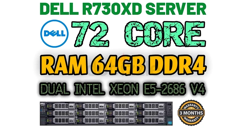 72 CORE DELL R730XD SERVER E5-2686 V4 DUAL INTEL XEON RAM 64GB DDR4 ECC ...