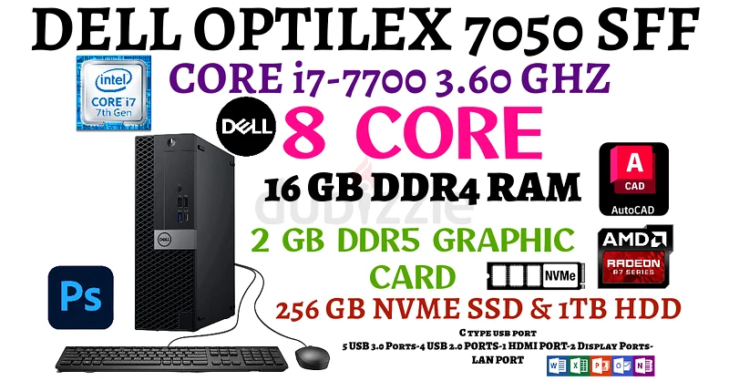 DELL OPTILEX 7050 SFF-CORE i7-7700 3.60 GHZ-16GB DDR4 RAM-256GB NVME ...