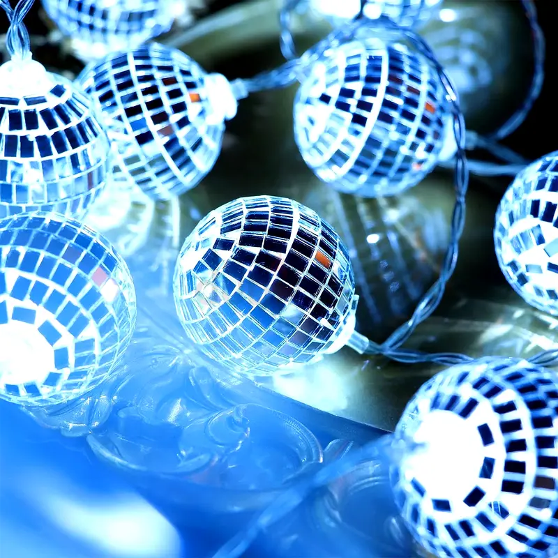 Led Disco Ball String Lights, 20 Pcs Mirror Led Party Light Glass Ball ...