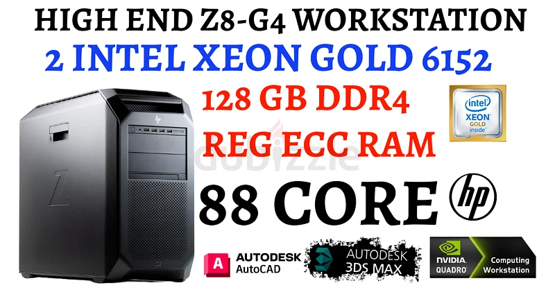 88 CORE+128 GB RAM POWERFUL HP Z8-G4 WORKSTATION-2 INTEL XEON GOLD 6152 ...