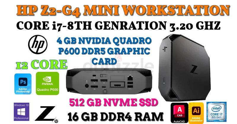 12 COR HP Z2-G4 mini WORKSTATION-INTEL CORE I7-8700-4GB NVIDIA QUADRO ...