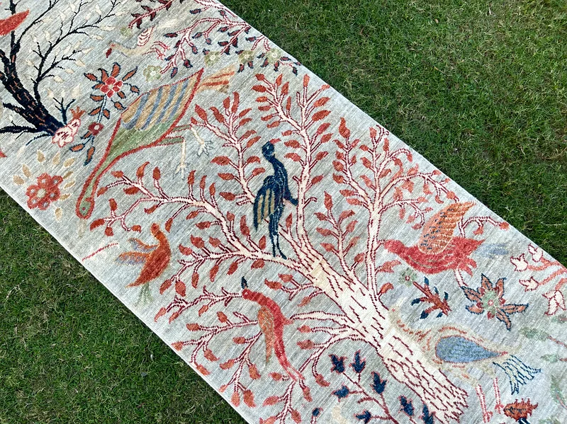 293 x 80 cm | New Handmade Beautiful Peacock Silver Runner Carpet | دوبيزل