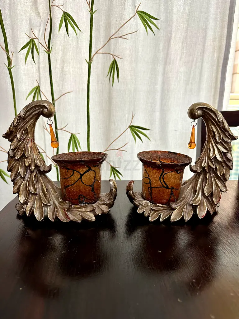 2-pcs LIFESTYLE ADORE Feathers Tea Light Candle Holders Set Home Décor ...