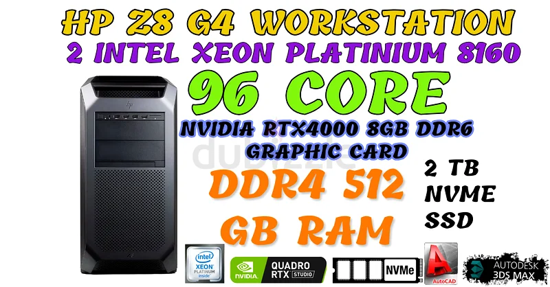 512GB RAM+96 CORE HP Z8-G4 WORKSTATION-2 INTEL XEON PLATINIUM 8160-2TB ...