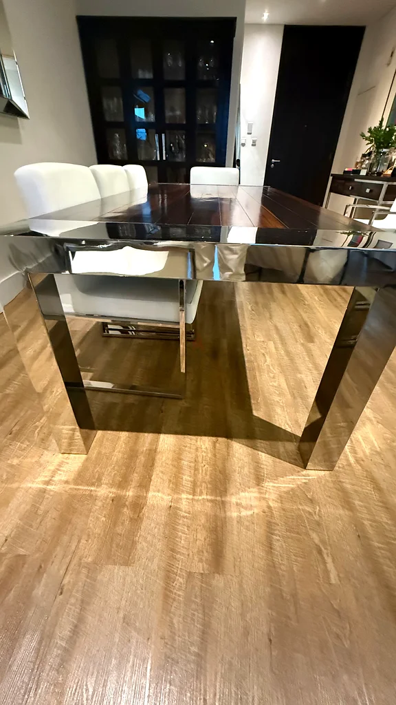 Marina Home Modern Wooden Dining Table with Stainless Steel Base ...