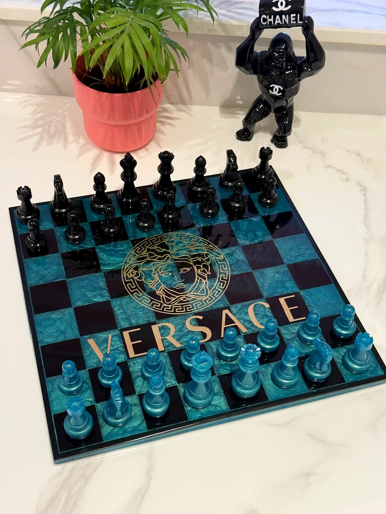 Luxury Versace Chess Board Set Game Green and black with golden Iconic ...