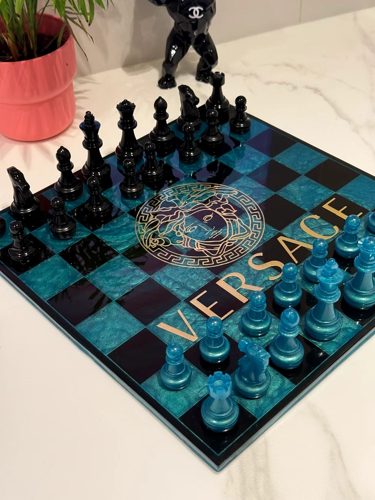 Luxury Versace Chess Board Set Game Green and black with golden Iconic ...