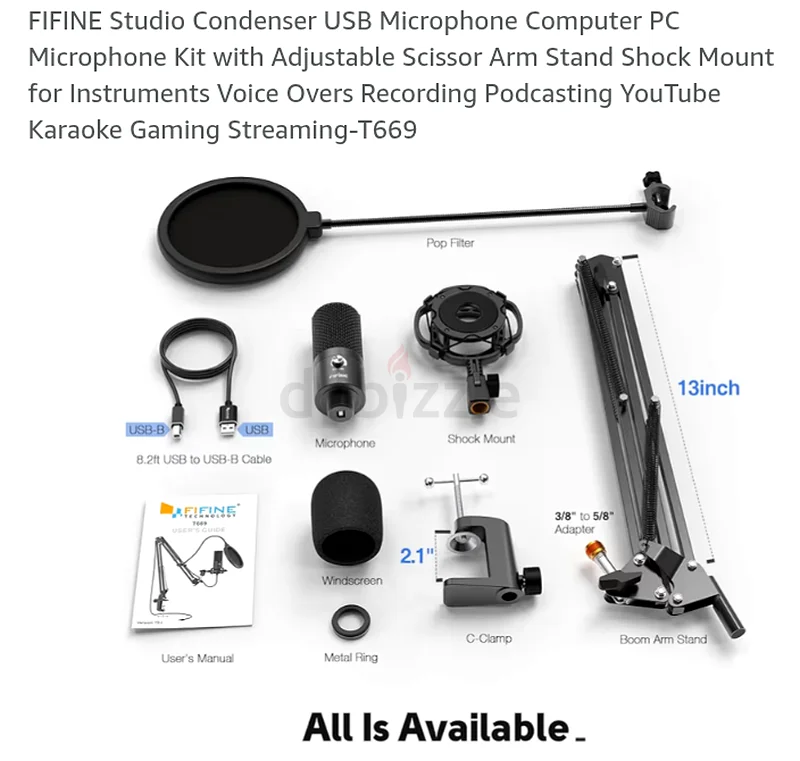 High-Quality FIFINE Studio Condenser USB Microphone Kit for ...