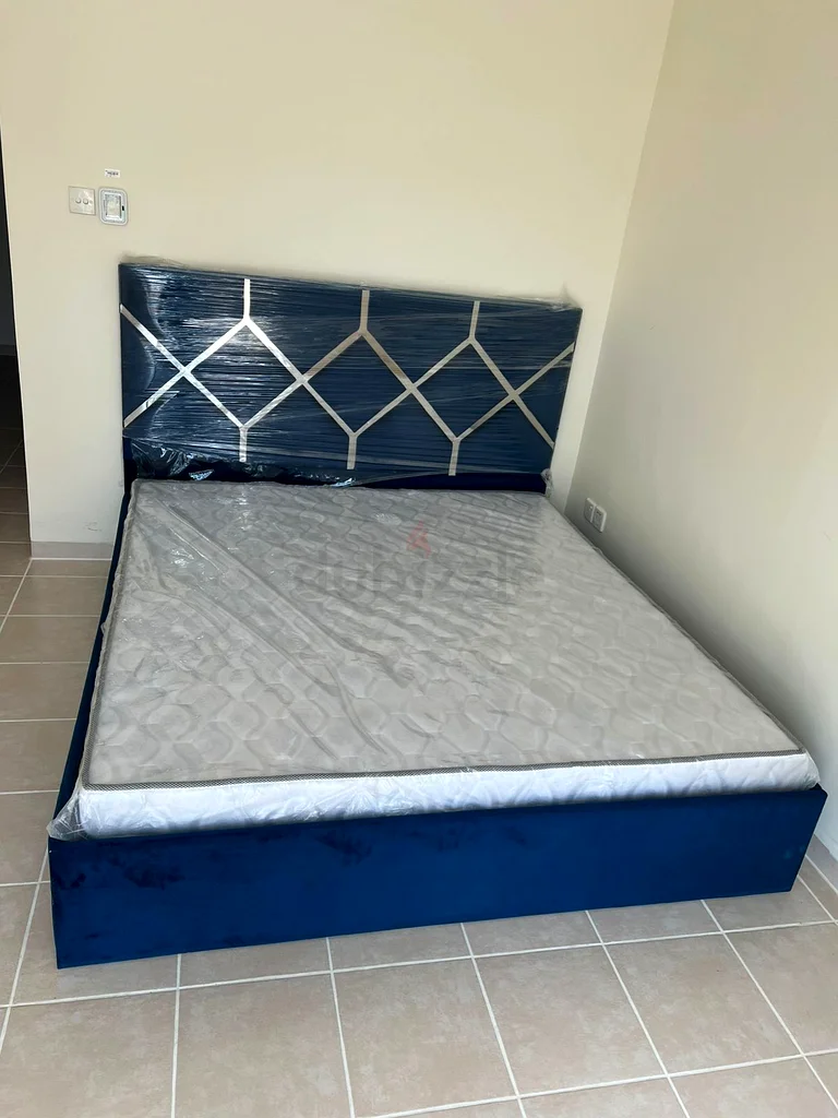 Luxury Blue Velvet Bed with Diamond Pattern Headboard | dubizzle
