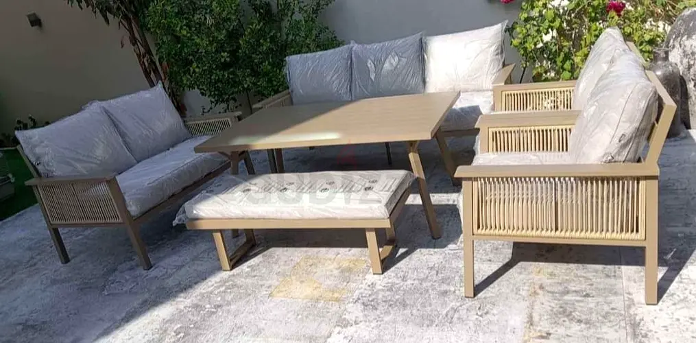 9 Seater Beige color Outdoor Sofa , Garden Furniture Set With Big Table ...