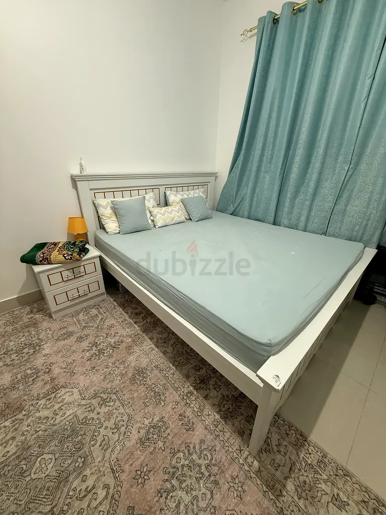 Beautiful King Size Bed Frame with Mattress and Elegant Bedside Table ...