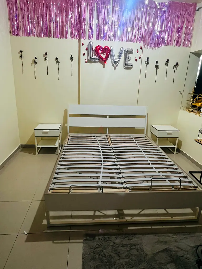 Stylish White Wooden Bed with Two Side Tables Nightstands | dubizzle ...