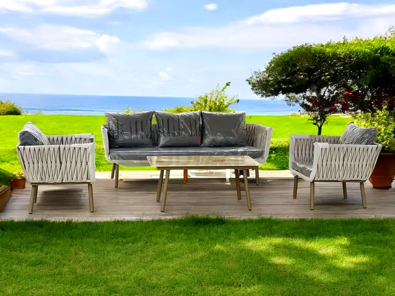 Beautiful Modern Rope Design Aluminium Garden Sofa with Marble Top ...