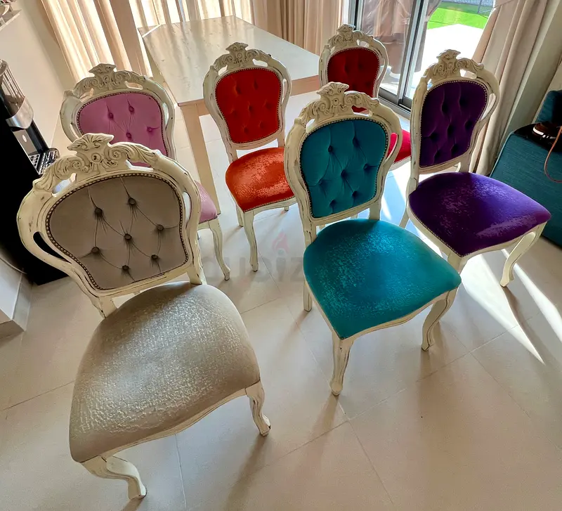 Stylish Wooden Dining Table + 6 Vibrant Chairs | dubizzle Dubai