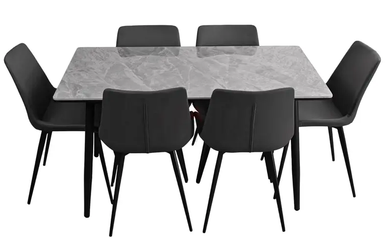 Stylish Gray Marble Dining Table Set with 6 Chairs | dubizzle Abu Dhabi