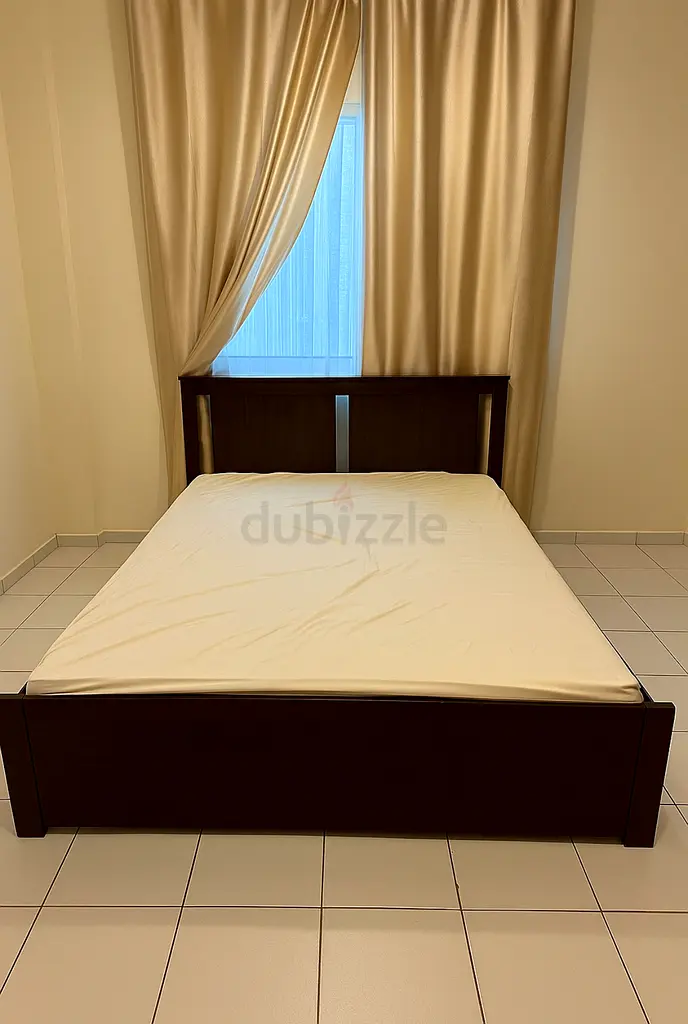 Queen Size Wooden Bed Frame and ikea matress for Sale | dubizzle Sharjah