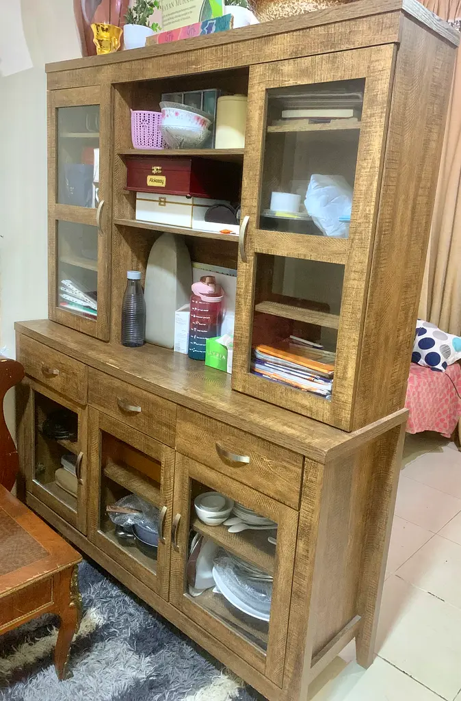 Sturdy Brown Wooden Sideboard with Glass Display | dubizzle Sharjah