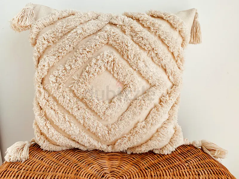 Cozy Textured Decorative Pillow with Tassels | dubizzle Dubai