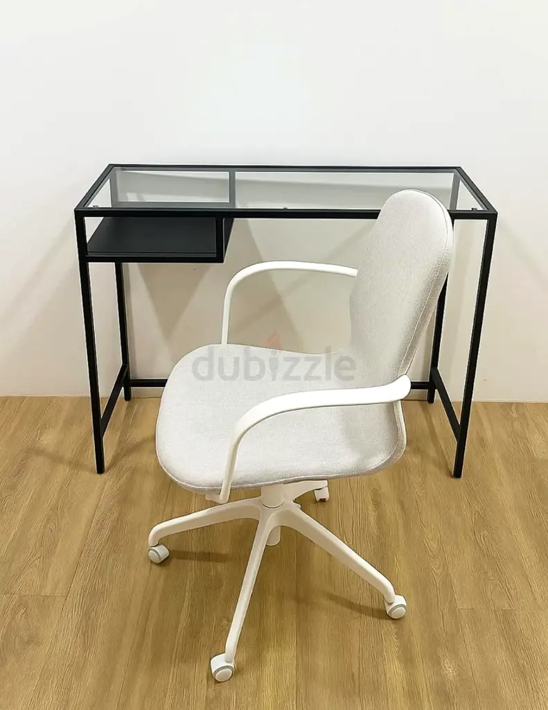 Modern Glass-Top Study Desk with Stylish Office Chair | dubizzle Abu Dhabi