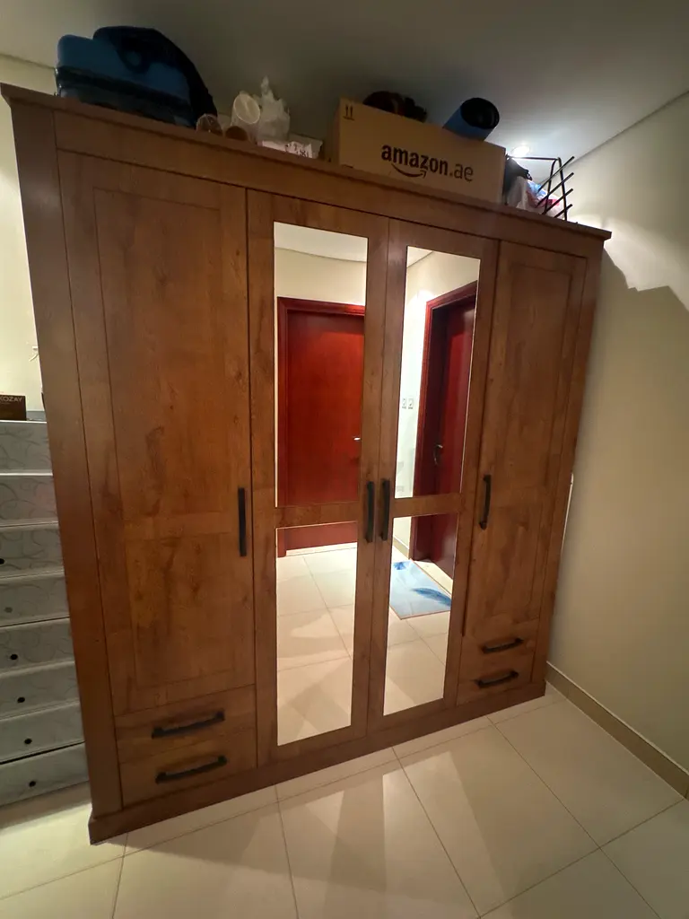Spacious Wooden Wardrobe with Mirrored Doors | dubizzle Sharjah