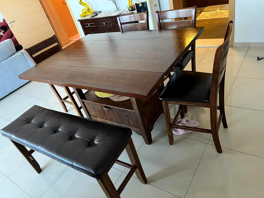 Stylish Wooden Dining Table and chairs with Storage | dubizzle Abu Dhabi