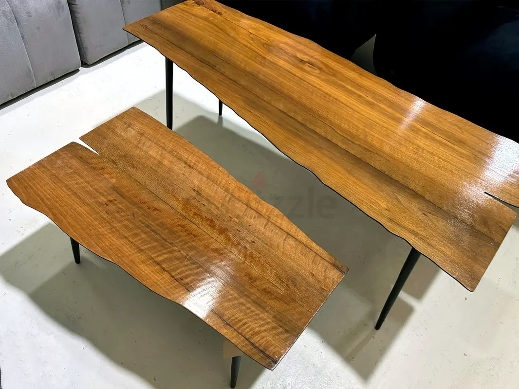 Marina Home Set of 2 Coffee Tables with Metal Wooden Print | dubizzle Dubai