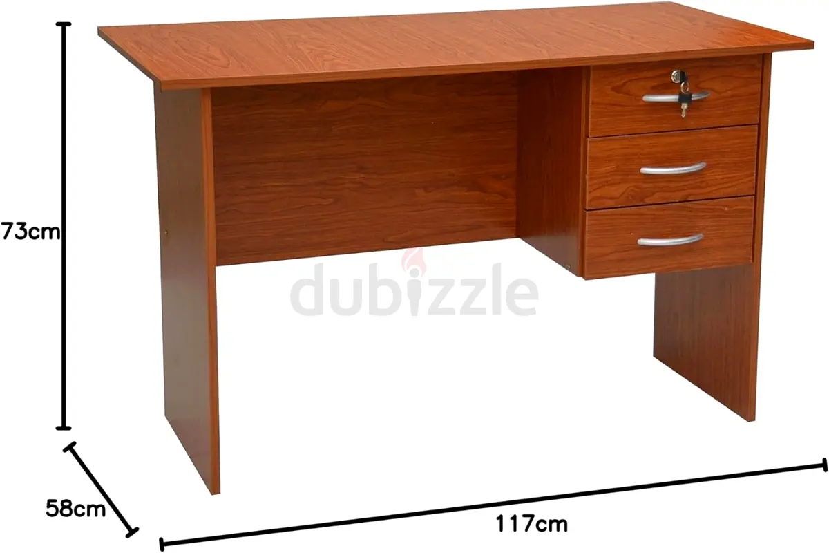 Wooden Office Desk with 3 Drawers Lock - Cherry Study Table For Home ...