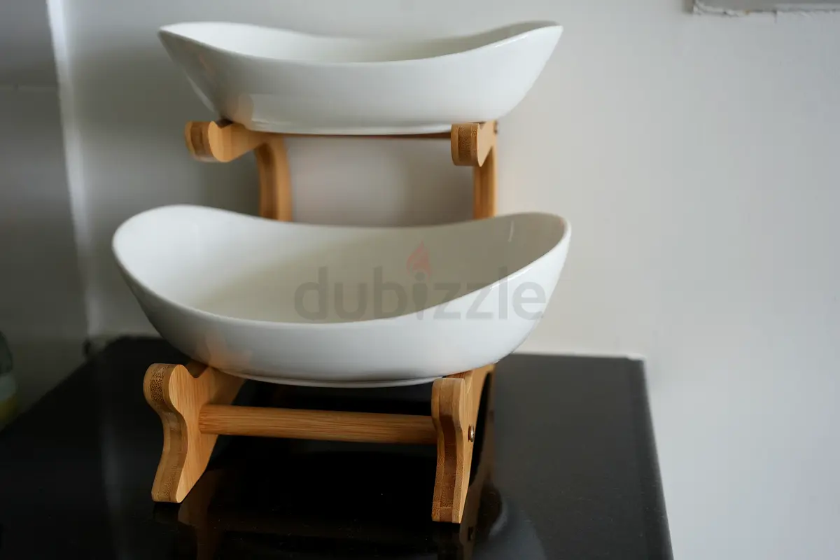 Elegant Ceramic Bowls with Bamboo Stand, can be used as fruit basket ...