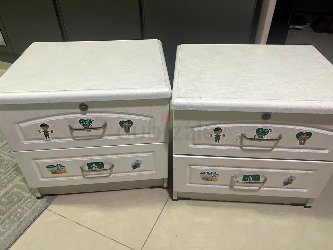 Two White Bedside Tables / Cabinets with Lockable Drawers | dubizzle Dubai