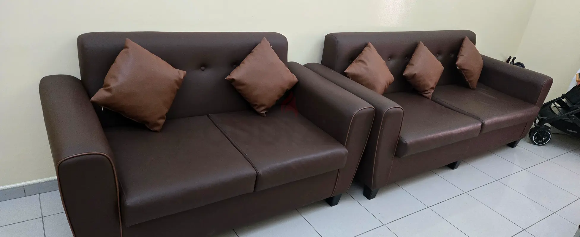 Stylish Brown Leather Sofa Set with Cushions | dubizzle Sharjah
