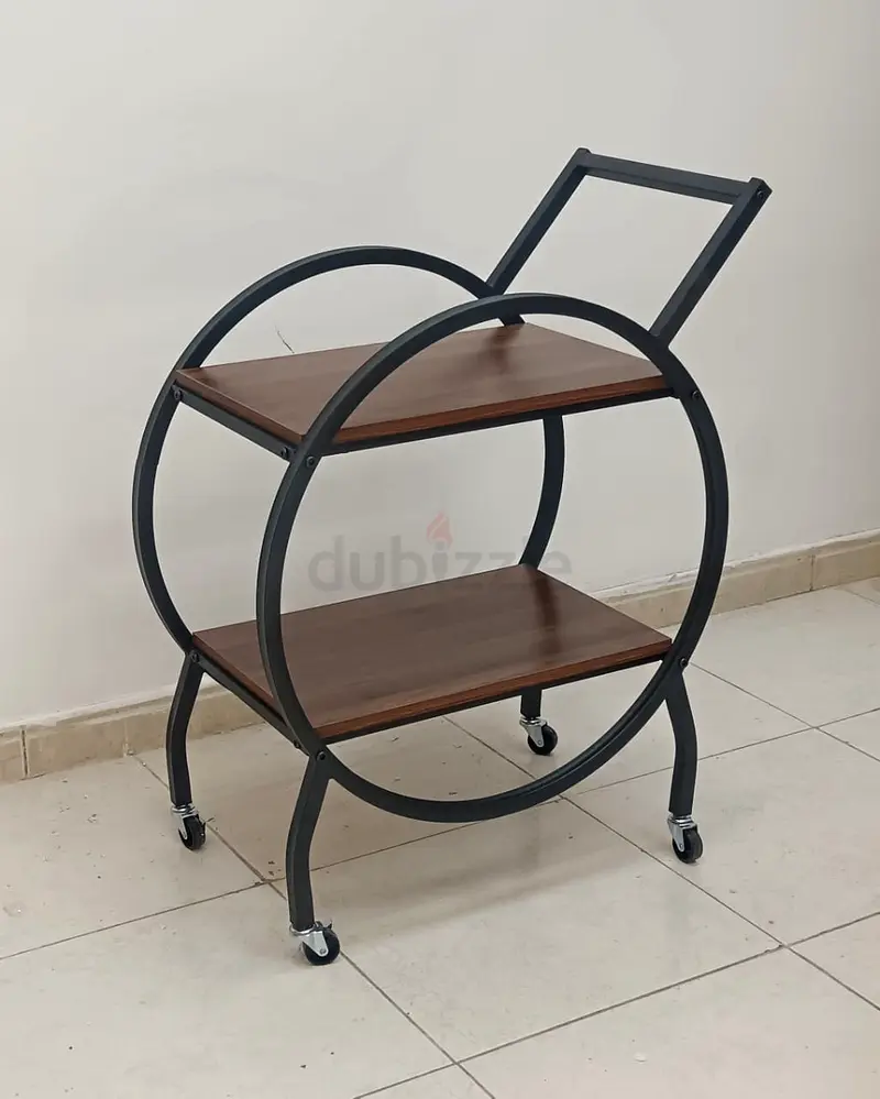 Wooden 2-Tier Kitchen Trolley with 2 Shelves - Black Round Serving ...