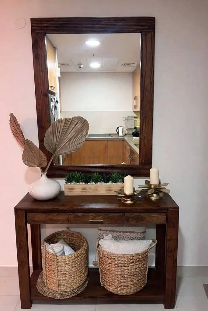 Rustic Wooden Console Table with Mirror | dubizzle Abu Dhabi