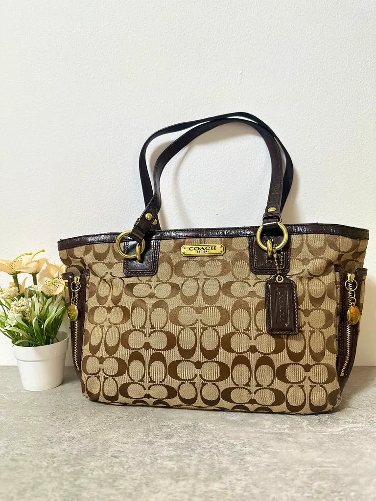 Coach Gallery Signature Zip Tote Khaki/mahogany | dubizzle Dubai