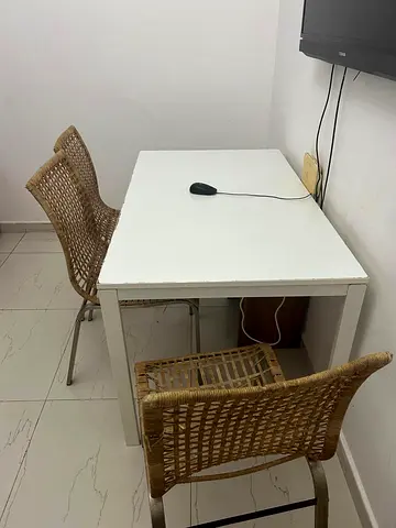 Classifieds: Simple white study table with two rattan chairs - ready to ...