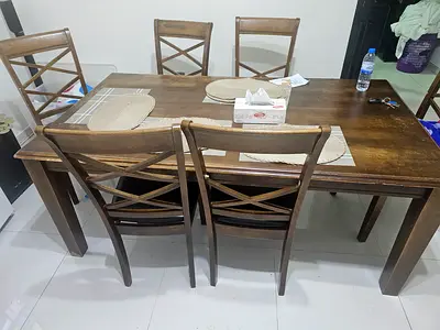 Classifieds: Solid Wood 6-Seater Dining Table with Crossback Chairs ...