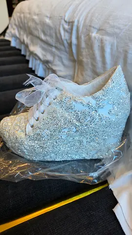 Classifieds: White Sparkly Lace Wedge Sneakers. Bride Dance Comfy while ...