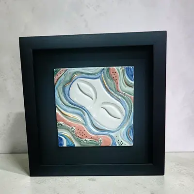 Classifieds: Framed Ceramic Relief Art Tile with Abstract Face ...