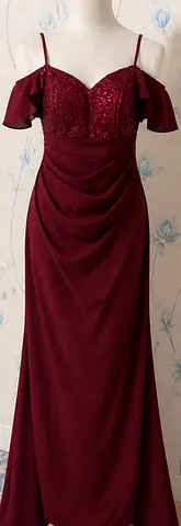 Classifieds: Elegant Maroon Cold Shoulder Evening Gown with Sequin ...