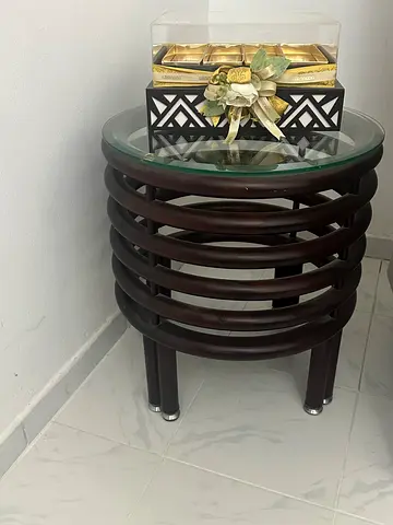 Classifieds: Round Glass Top Side Table with Dark Wood Spiral Base ...
