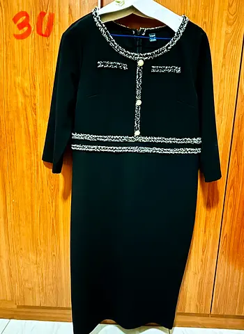 Classifieds: Black Tweed-Trim Midi Dress with Buttons Pink Polka Dots ...