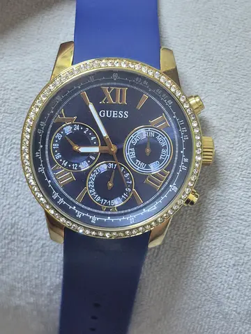 Classifieds: GUESS womens gold-tone crystal bezel navy silicone strap ...