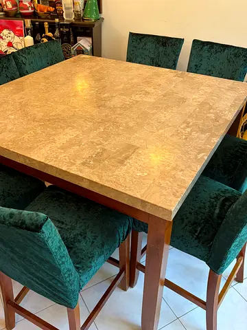 Classifieds: Wooden Dining Table with Marble Top and 8 Velvet Chairs ...