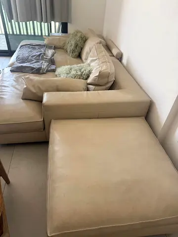 Classifieds: Beige L-shaped Leather Sofa with Ottoman - Good Condition ...
