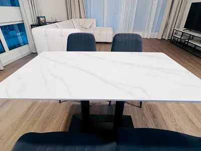 Classifieds: Marble-effect 4 seater Dining Table with Black Pedestal ...
