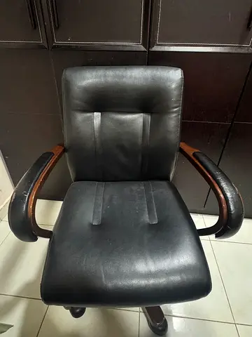 Classifieds: Black leather office chair with wooden arms - good ...
