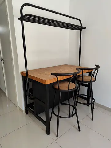 Classifieds: Wooden Kitchen Island with Overhead Rack and 2 Bar Stools ...