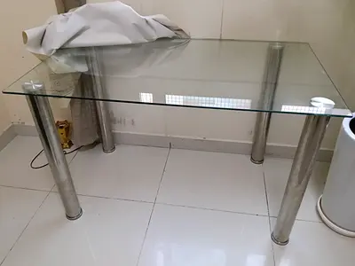 Classifieds: Glass Top Dining/Work Table with Stainless Steel Legs ...
